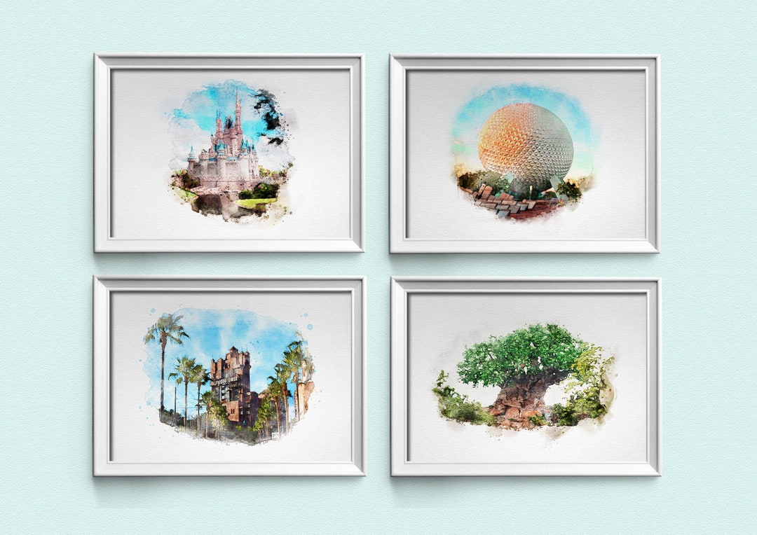 Walt Disney World Prints Set of Four Pastel Watercolour Prints ...