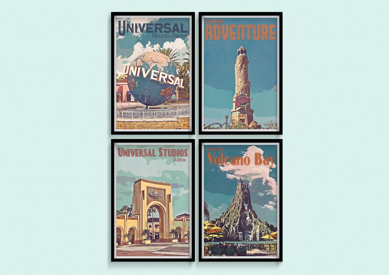 Universal Orlando Retro Poster Prints Set of Four Vintage | Etsy