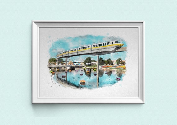 Epcot Monorail Pastel Watercolour Print Walt Disney World | Etsy