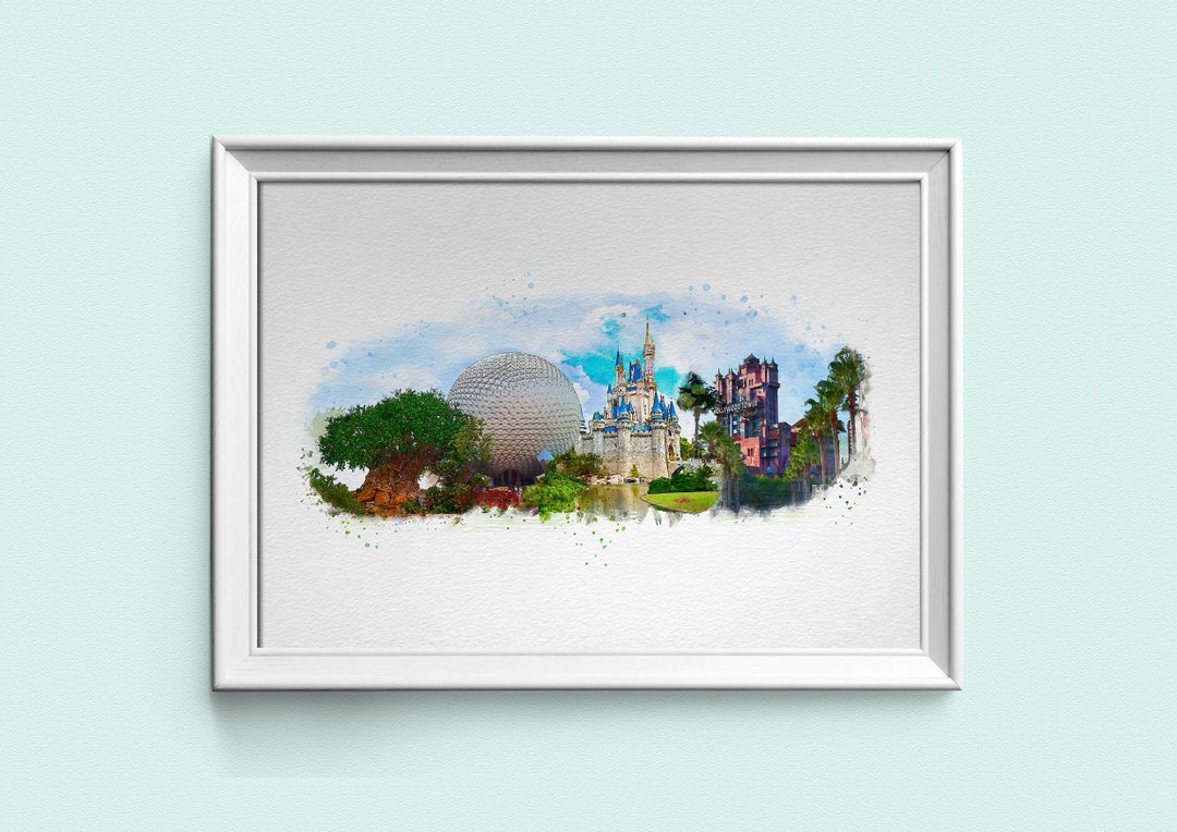 Disney Prints, Four Parks Walt Disney World Print, Watercolour Disney ...