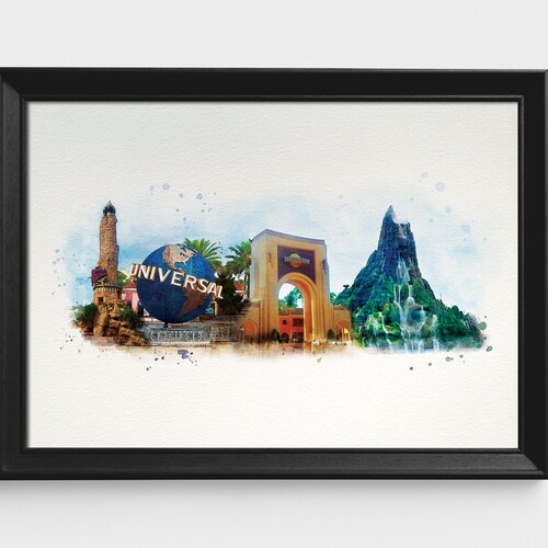 Universal Orlando Four Park Icons Watercolour Print | Etsy