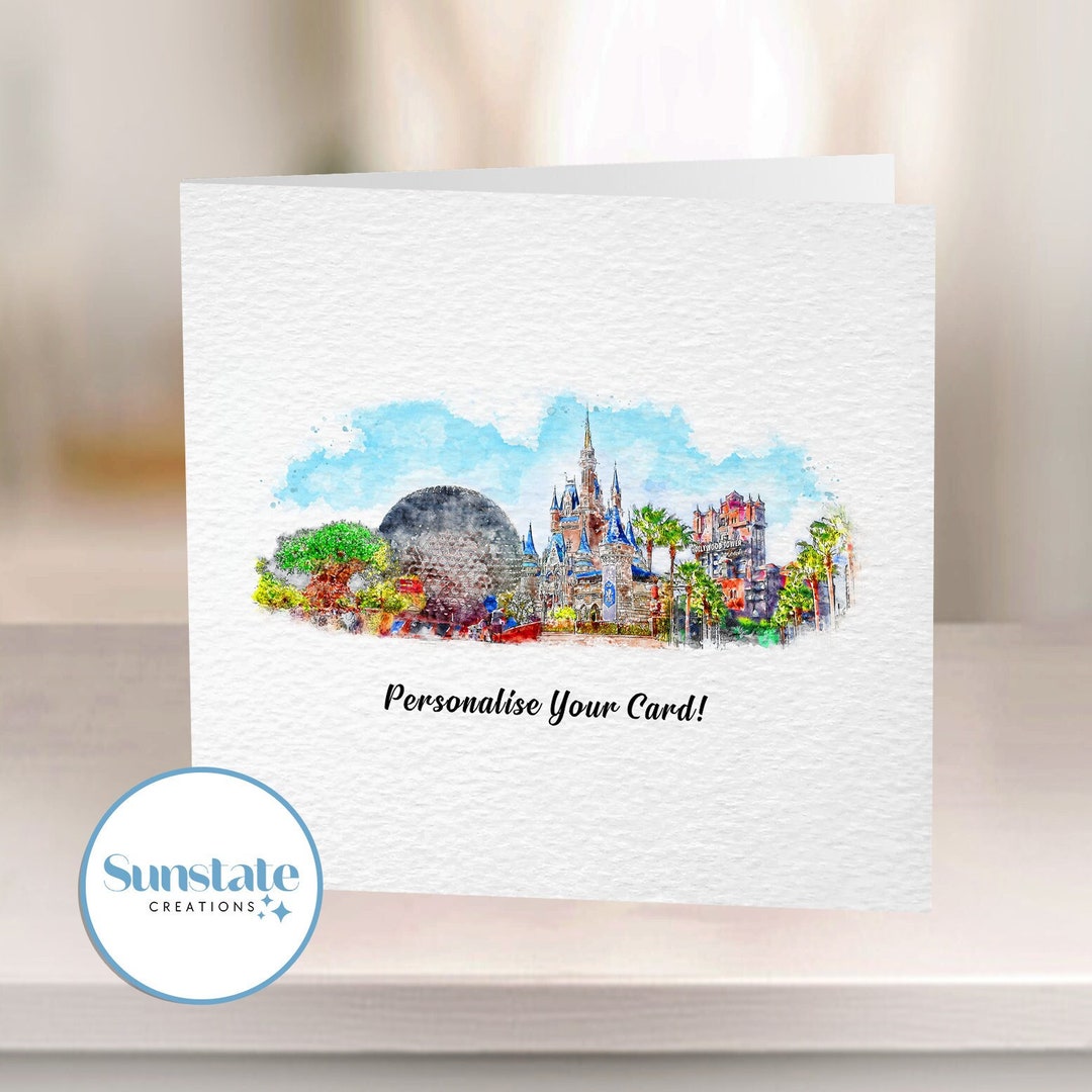 Four Parks Disney Greetings Card, Walt Disney World Cards, Personalised ...