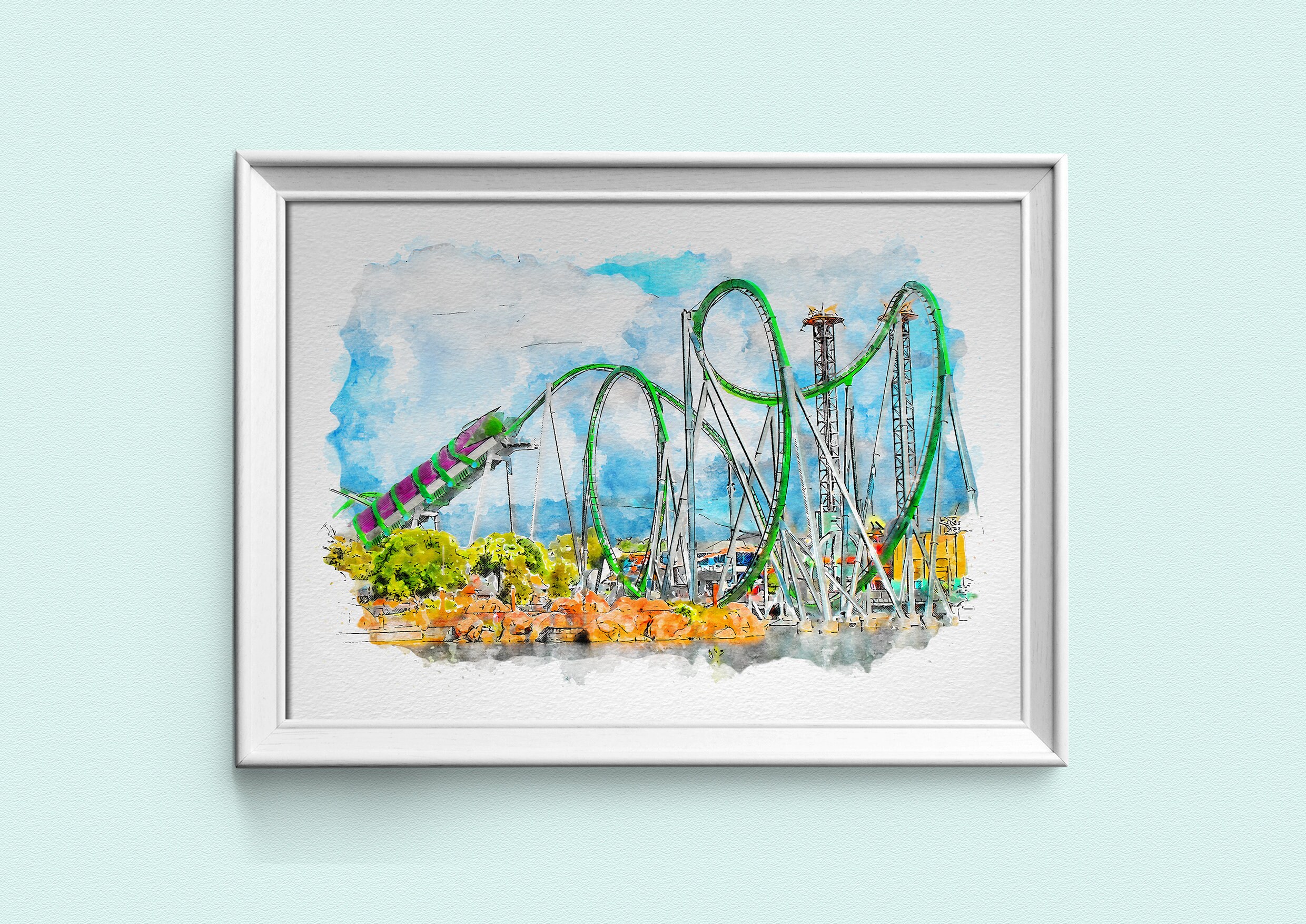 Incredible Hulk Roller Coaster Print Watercolour Sketch | Etsy UK