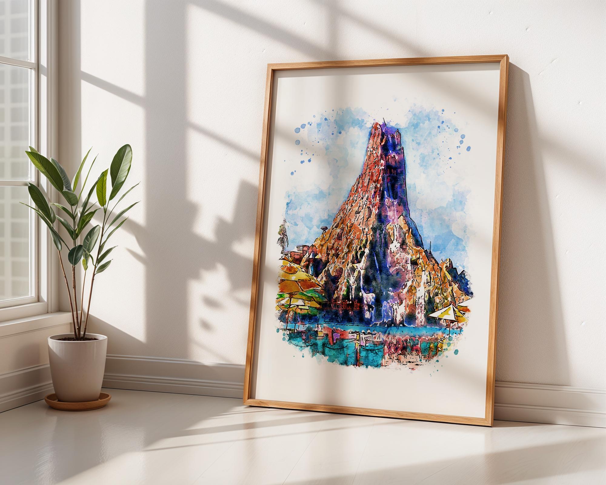 Volcano Bay Watercolour Sketch Print, Universal Orlando Park Icon ...