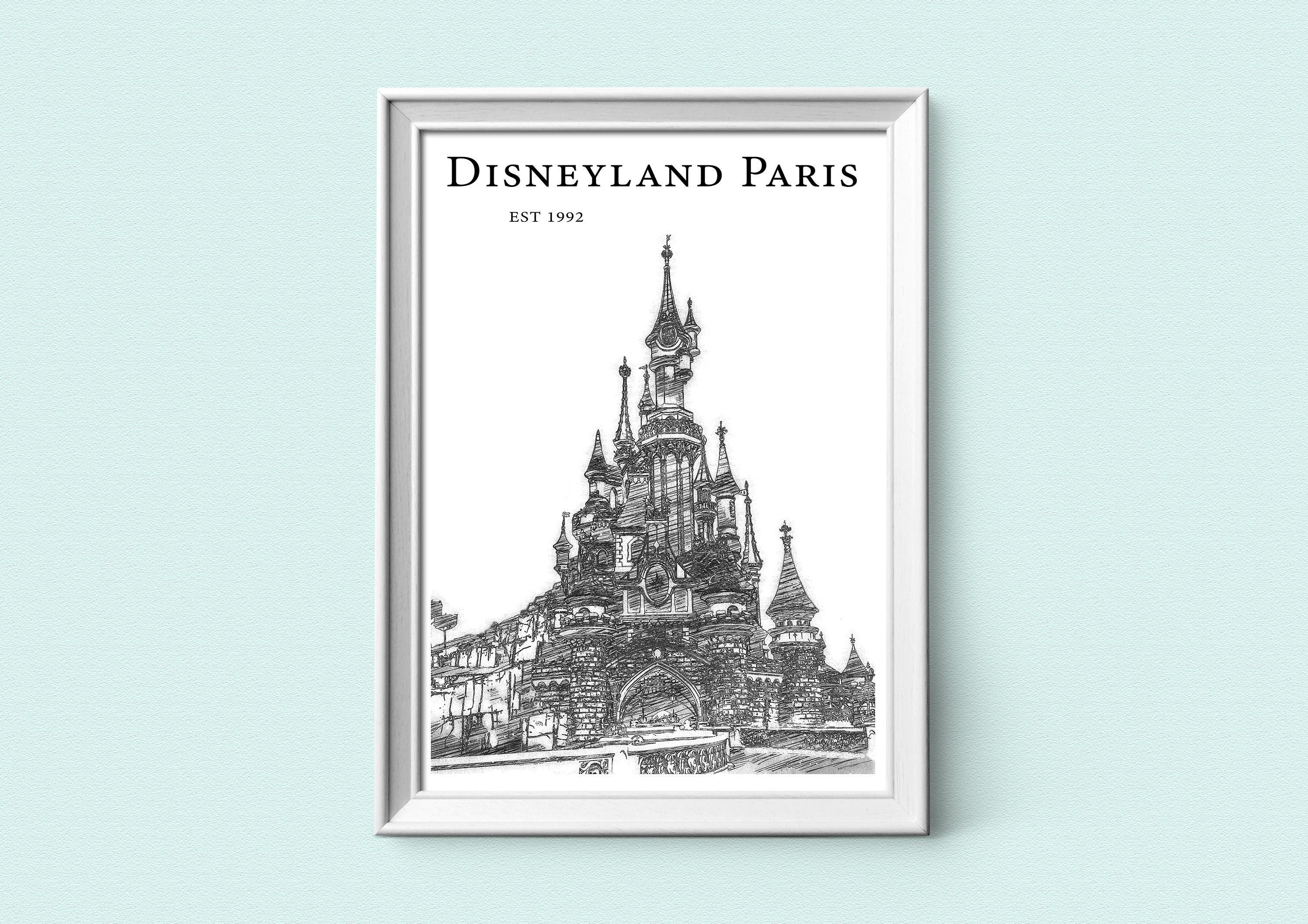 Disneyland Paris Sketch Print Modern Black and White Style | Etsy