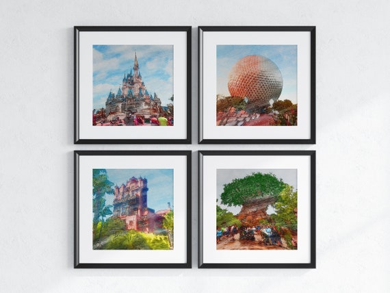 Walt Disney World Four Parks Pencil Sketch Prints Disney - Etsy