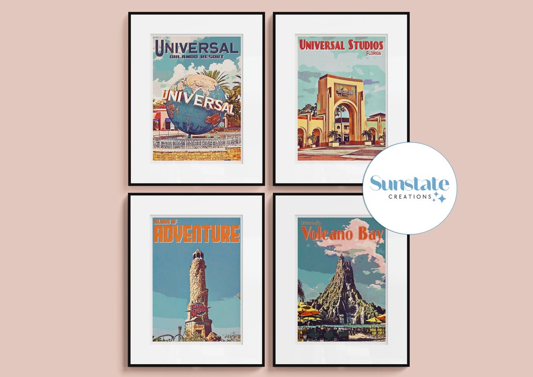 Universal Orlando Retro Poster Prints, Set of Four Vintage Style ...