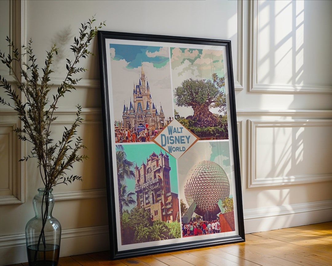 Retro Disney Prints, Walt Disney World Four Parks, Retro Disney Poster ...