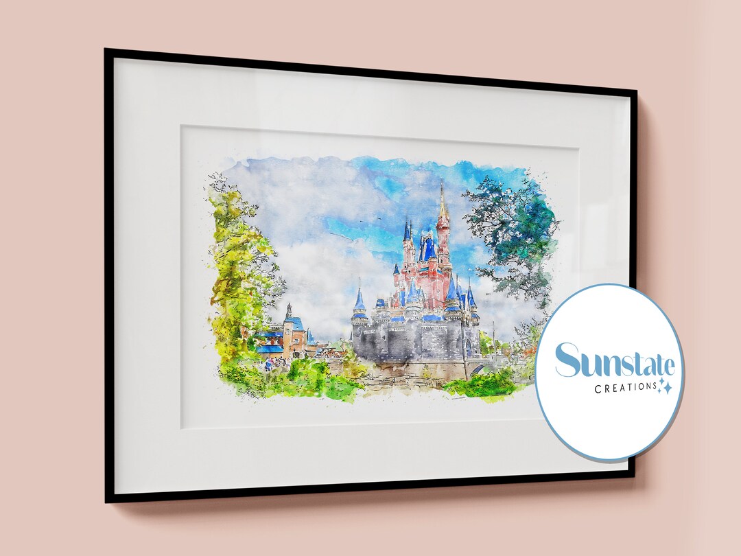 Walt Disney World Watercolour Print, Disney Print, Cinderella Castle ...
