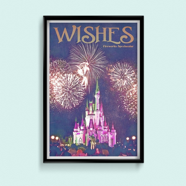 Wishes Retro Poster Print, Magic Kingdom Fireworks Spectacular, Walt ...