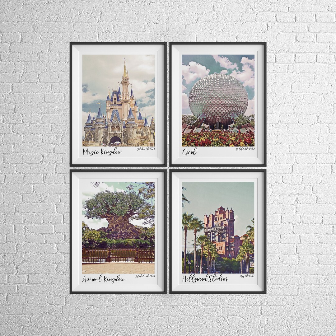 Retro, Four Parks Disney Prints, Polaroid Style, Portrait Set of Four ...