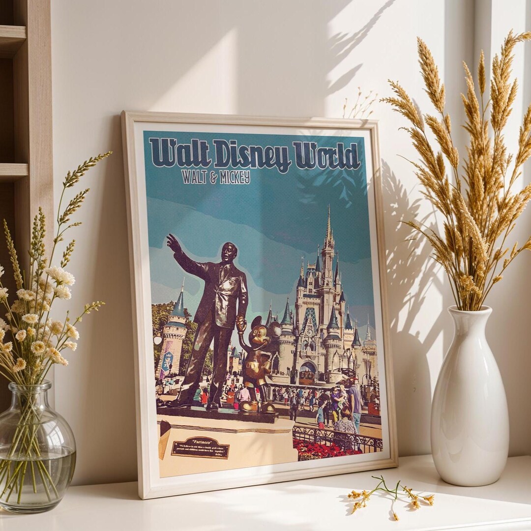 Walt and Mickey, Retro Disney Print, Disney Posters, Partners Statue ...