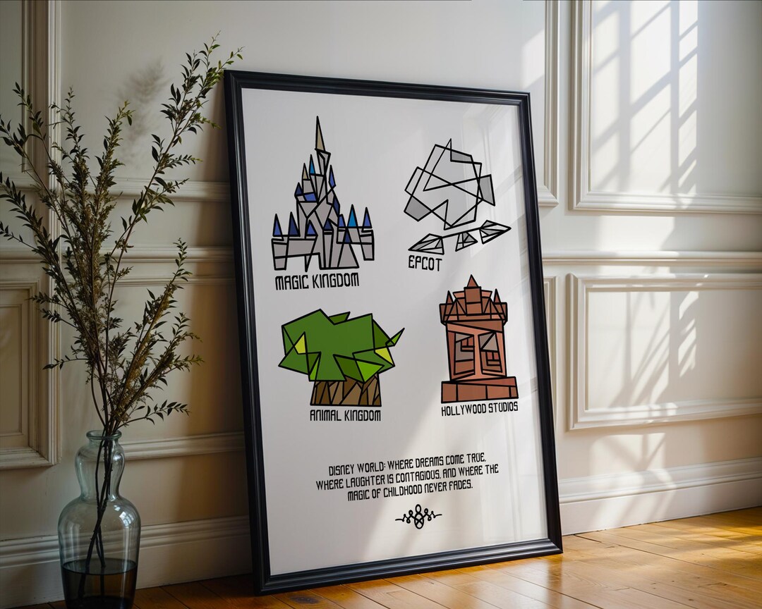 Disney Line Art Print, Four Parks, Disney Prints, Walt Disney World ...