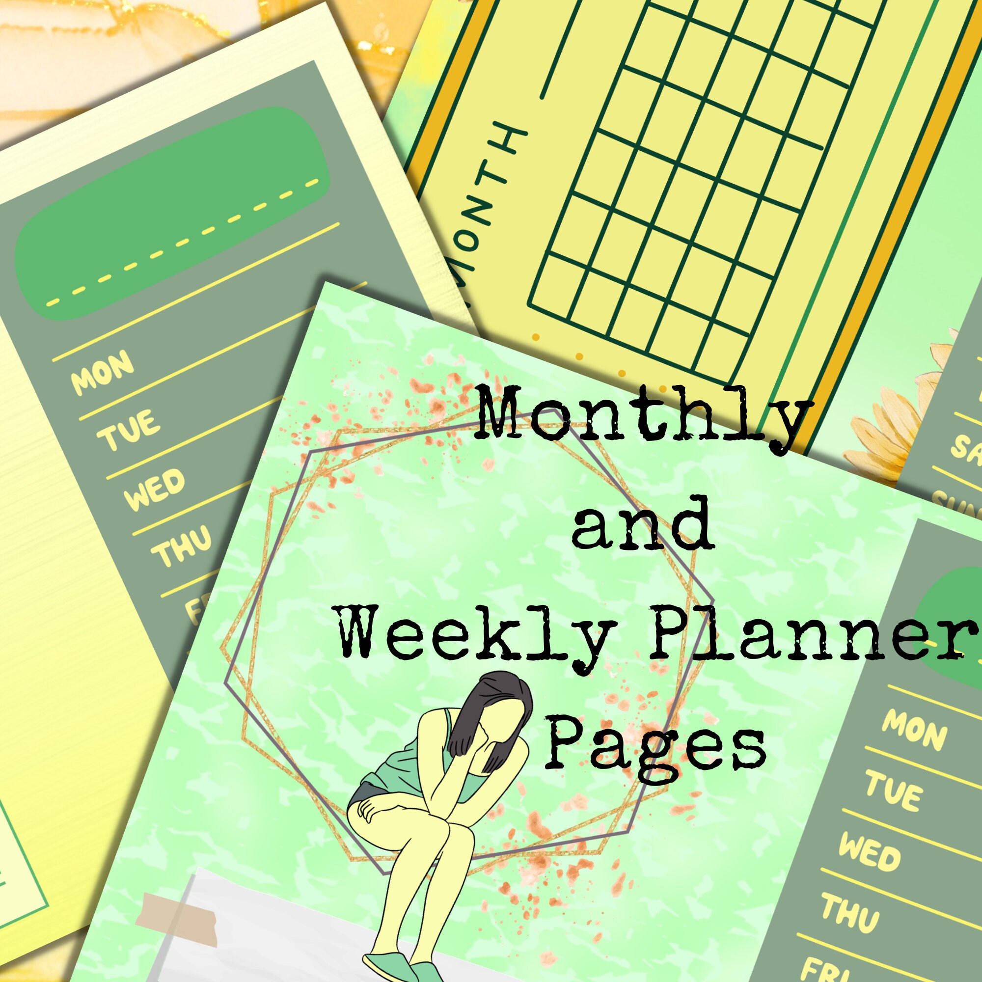 Planner Pages for Journal Digital Green and Yellow Planner - Etsy