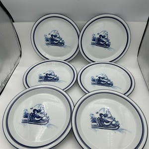 Set of Six Vintage Dansk Bistro Christmas Santa Claus on Sled Pattern ...