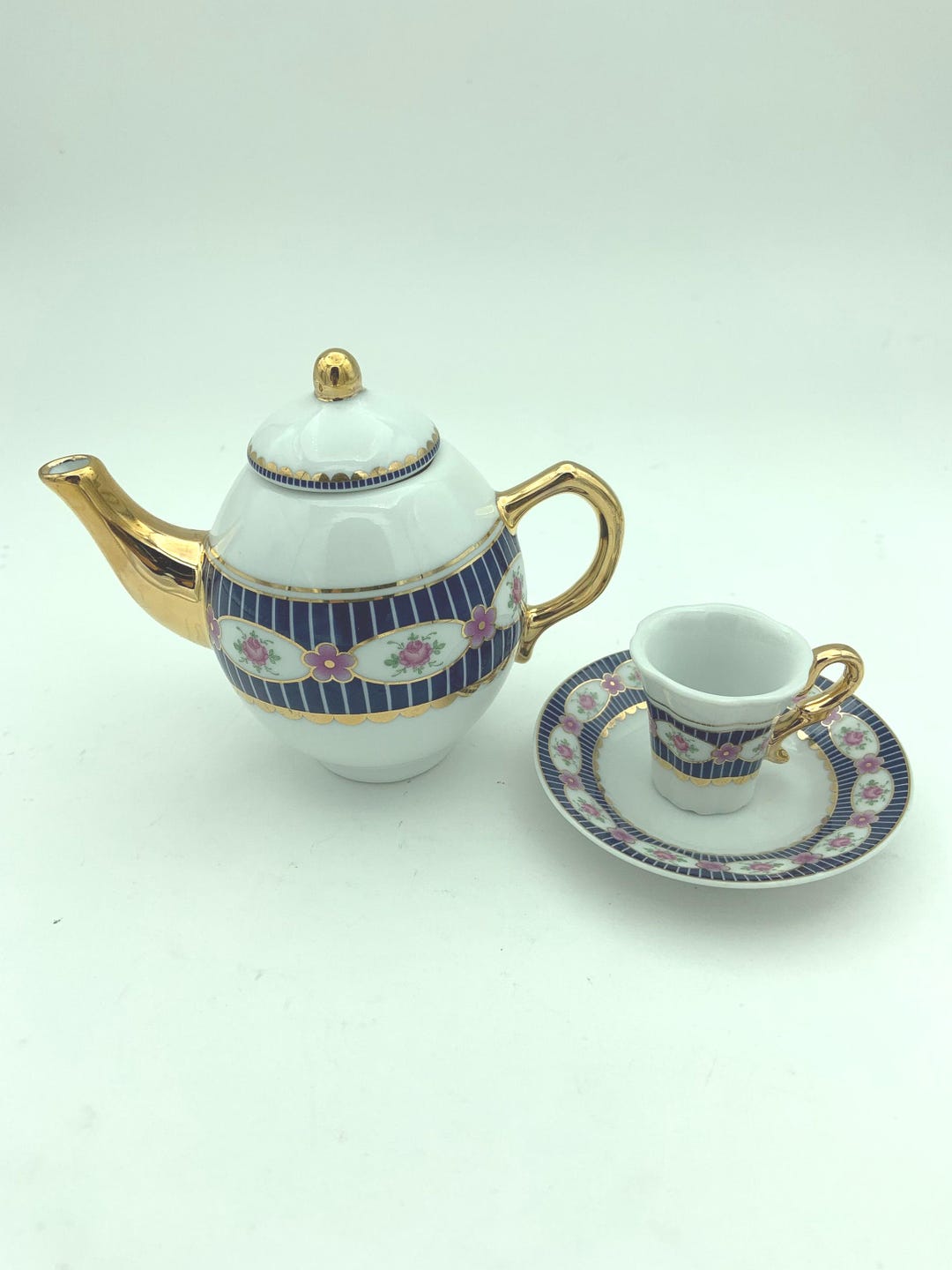 Imperial Porcelain Collectible 3-piece Miniature Floral and Gold Gilt ...