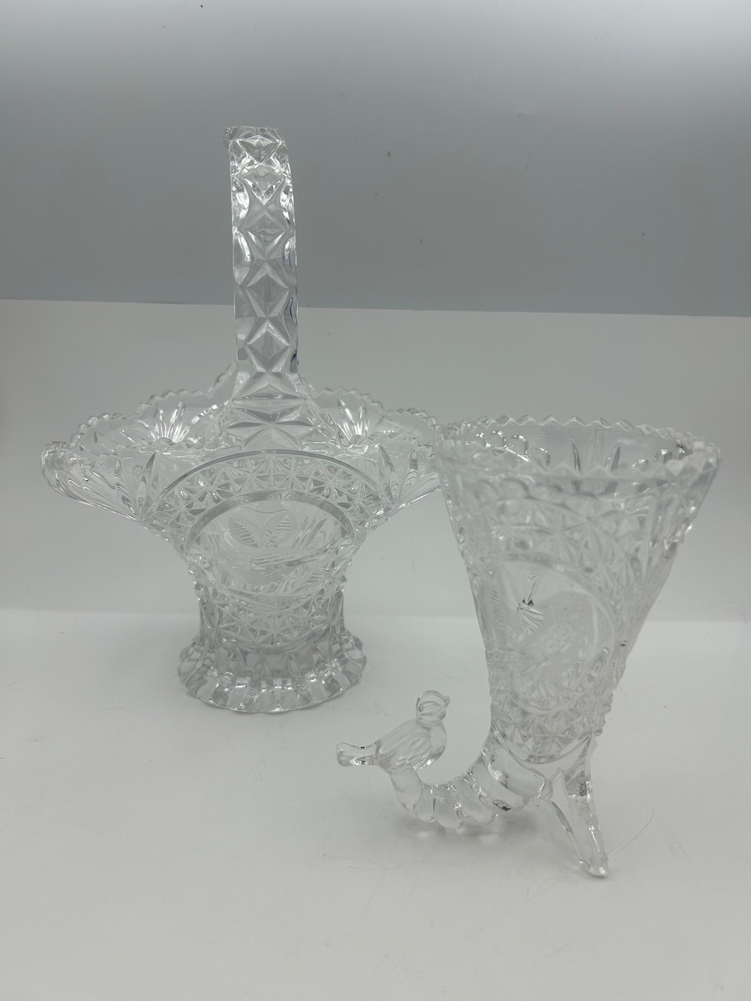 Vintage Hofbauer Byrdes Collection Clear Pressed Lead Crystal 2-piece ...