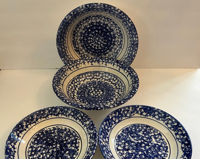 4 Vintage La Primula Made in Italy for Himark Blue and White Spongeware ...