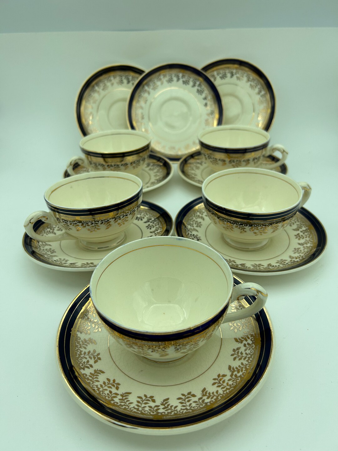 Vintage 13-piece Myott England Royalty Pattern #1559B Cobalt Blue and ...
