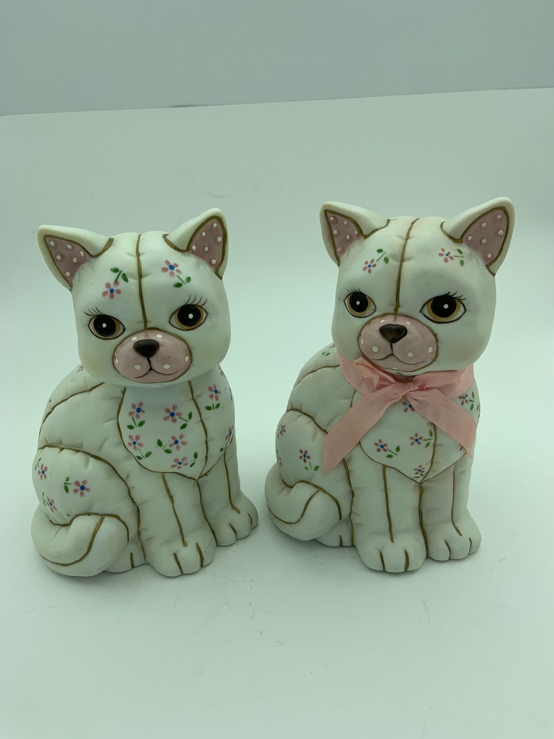 Pair of Vintage 1987 Geo Z Lefton Ceramic Pink Floral Quilted Patchwork ...