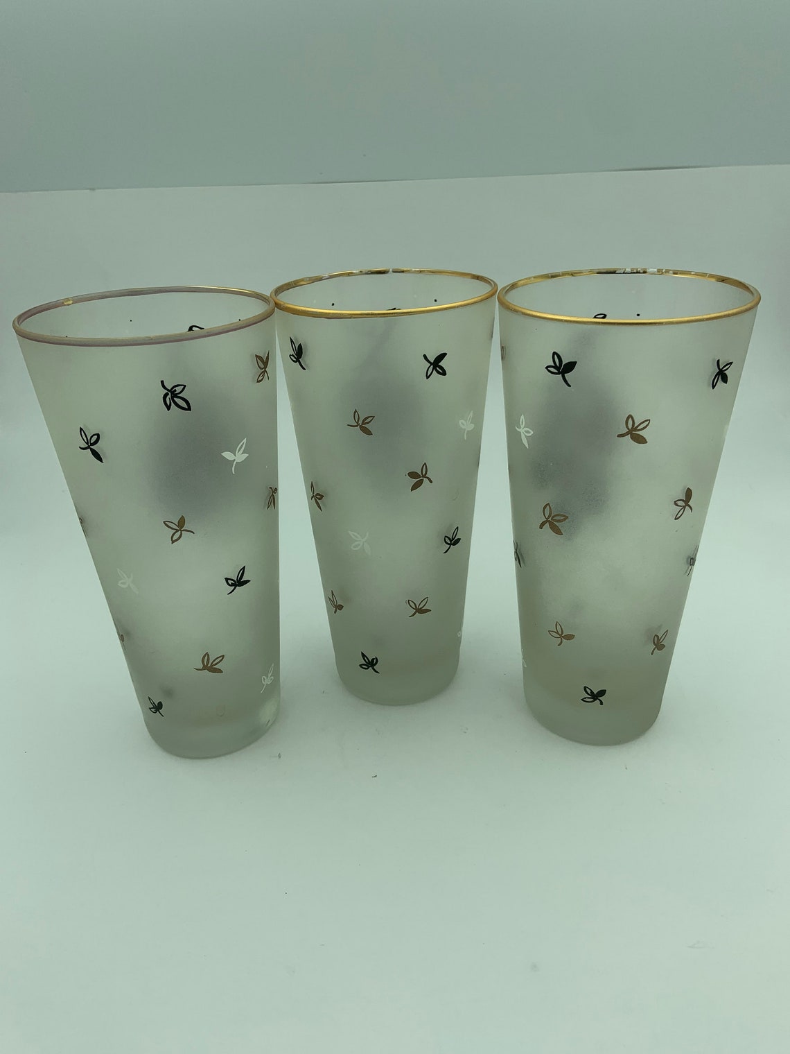 Set Of 6 Vintage Libbey Glass Frosted 12 Oz Black White And | Etsy