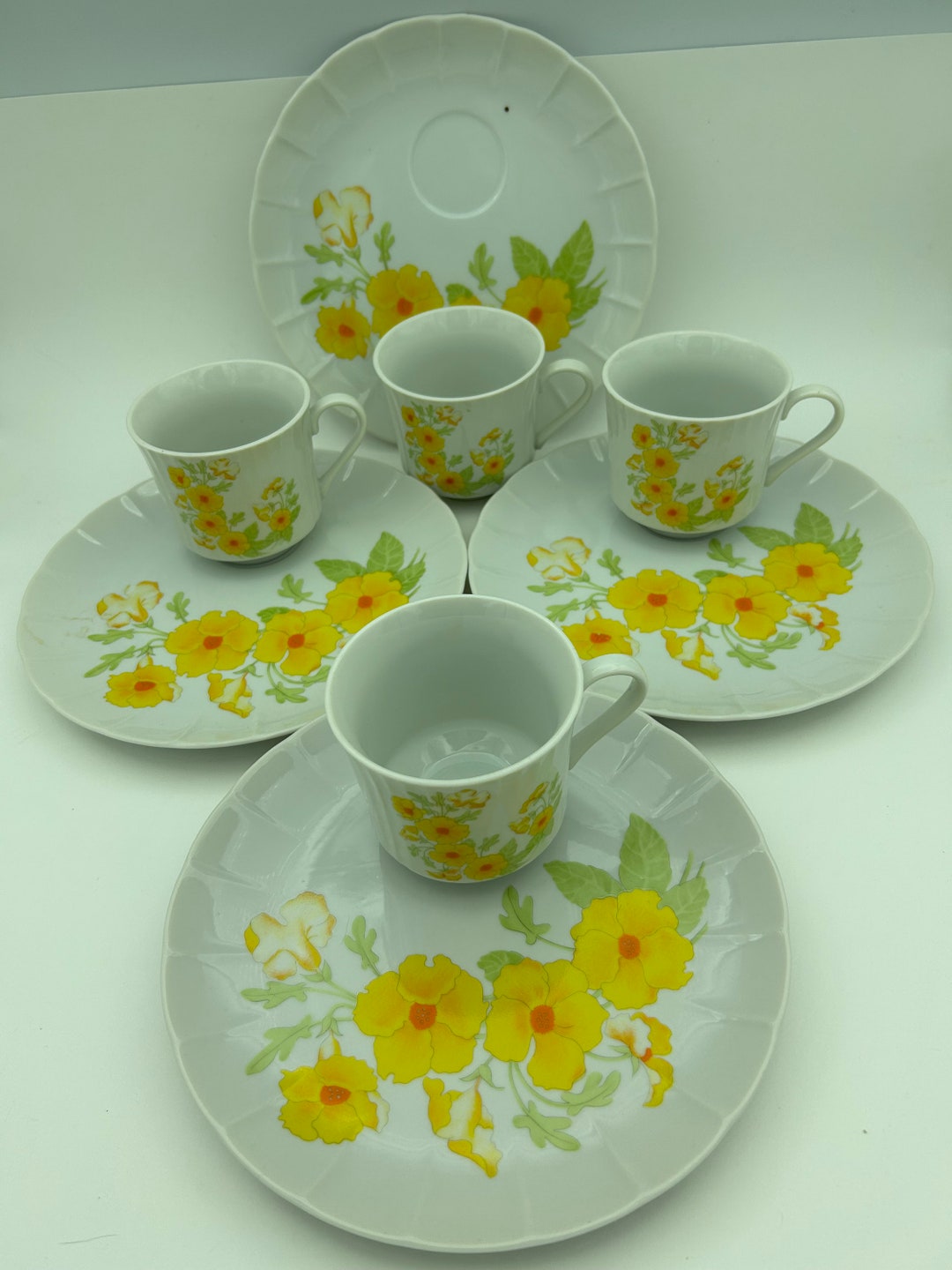 Vintage 8-piece Grenoble Daffodil Floral Snack Appetizer Set Includes 4 ...