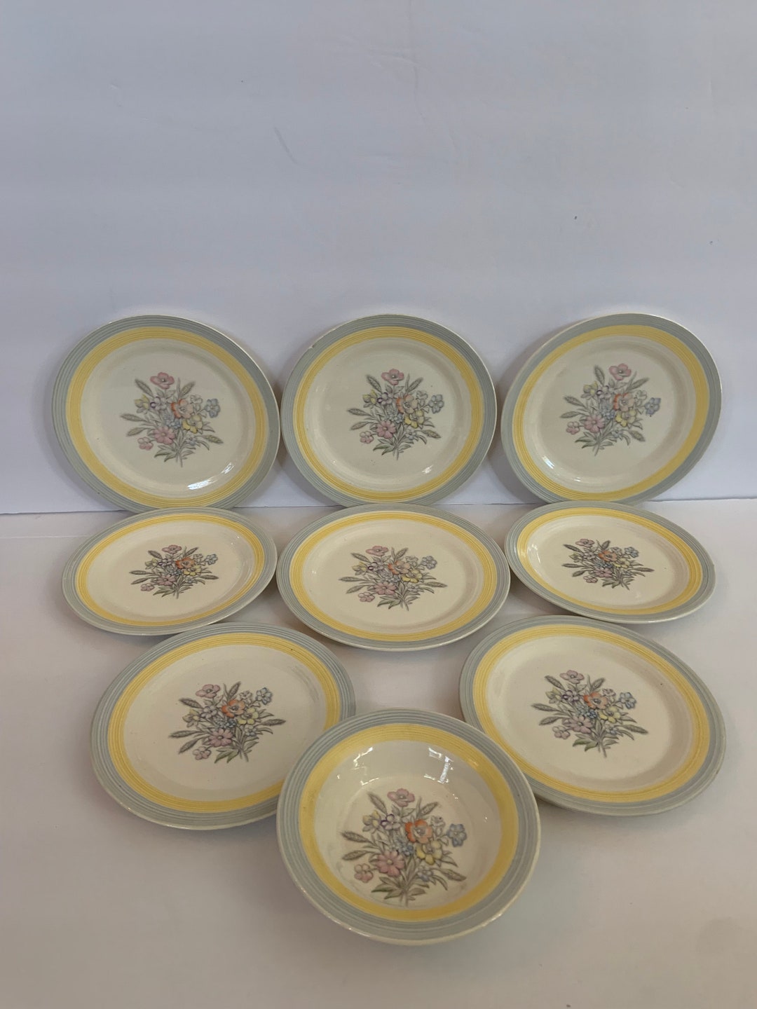 Vintage 9-piece American Limoges Triumph Oslo Surf Grey Yellow # D-47 ...