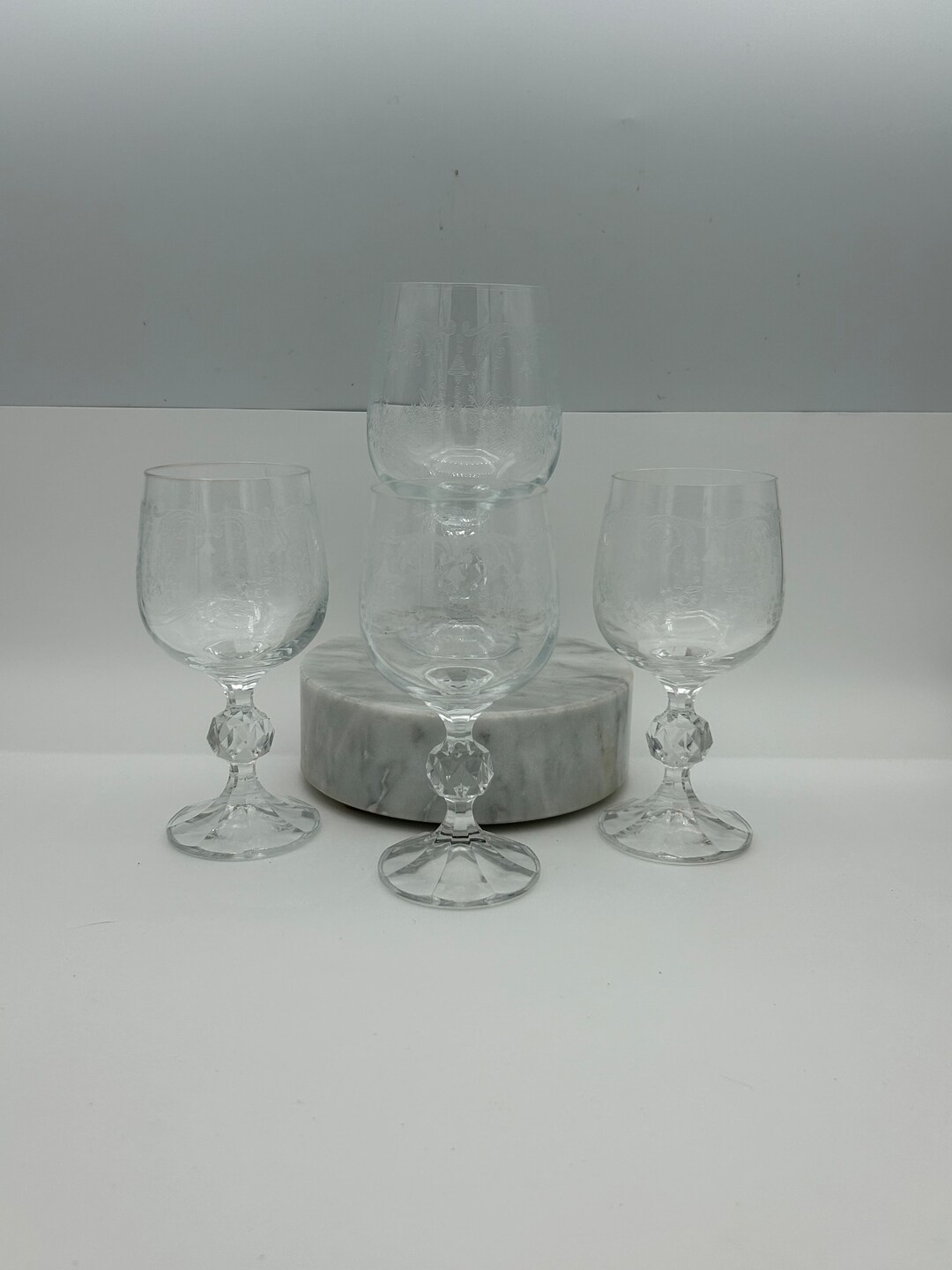 Vintage 4-piece Import Associates Cascade Pattern Clear Glass Etched ...