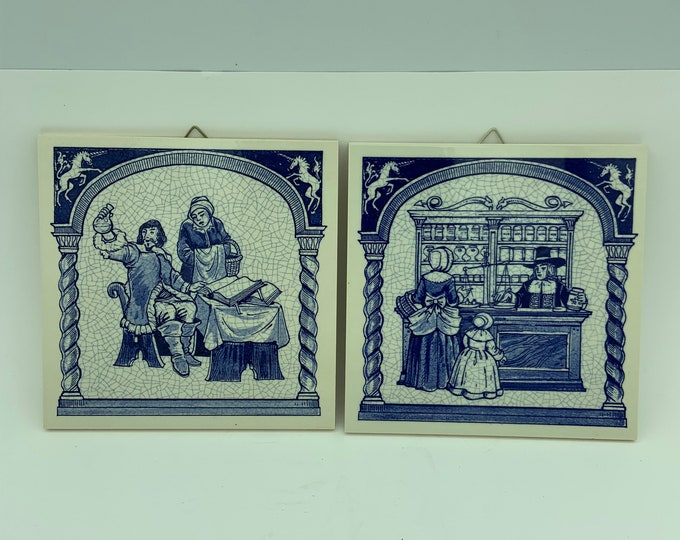 Seven Vintage Ceramic Tiles Replicas of the 17-century Dutch Pill Delft ...
