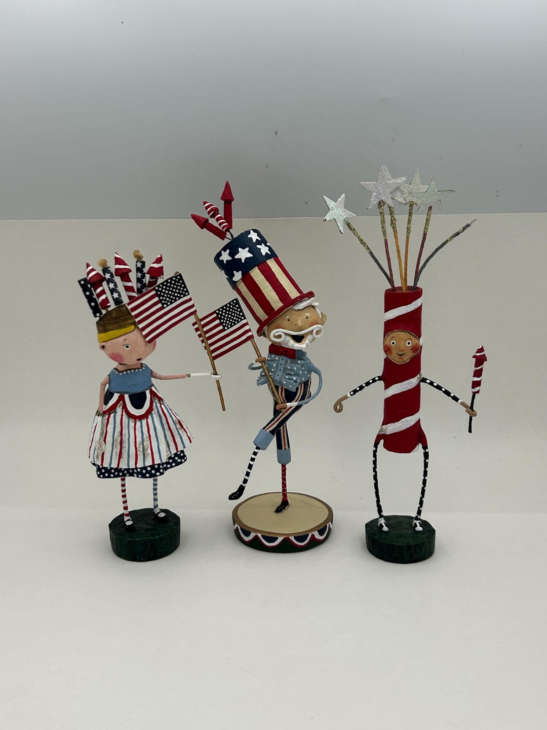 3-piece Lori C. Mitchell for ESC & Co American Patriotic Collection Painted Resin Figurines ...
