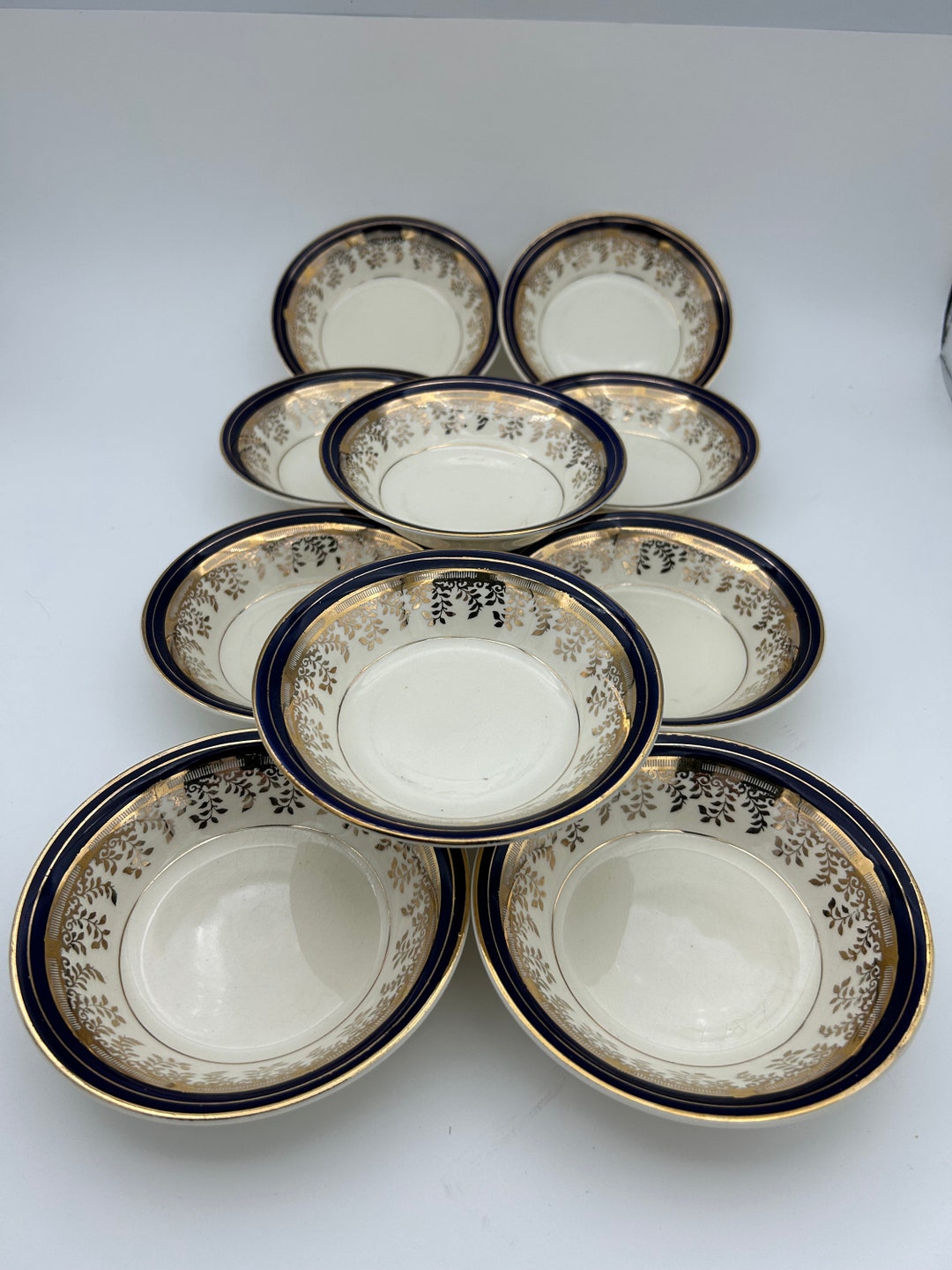 Set of Ten Vintage Myott England Royalty Pattern #1559B Cobalt Blue and ...