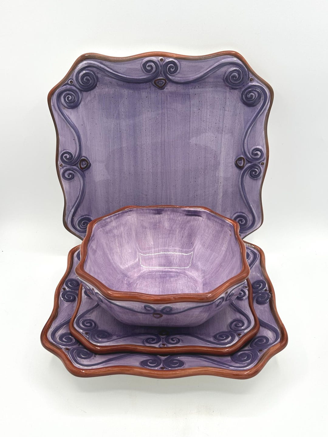 Vintage 4-piece Tabletops Unlimited Medici Pattern Lavender Square ...