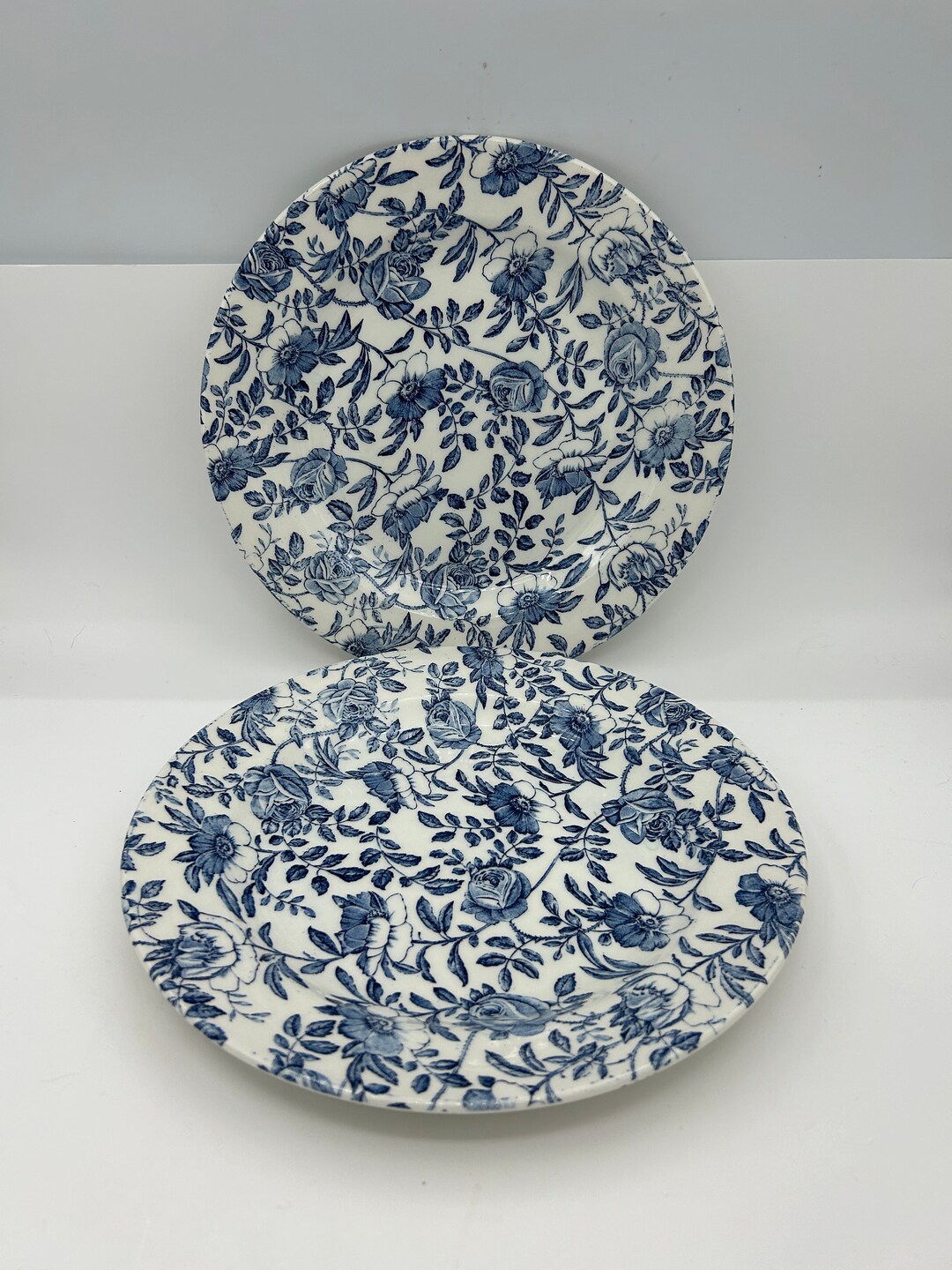 Set of Two Vintage Churchill Blue Peony Pattern Blue and White Floral ...