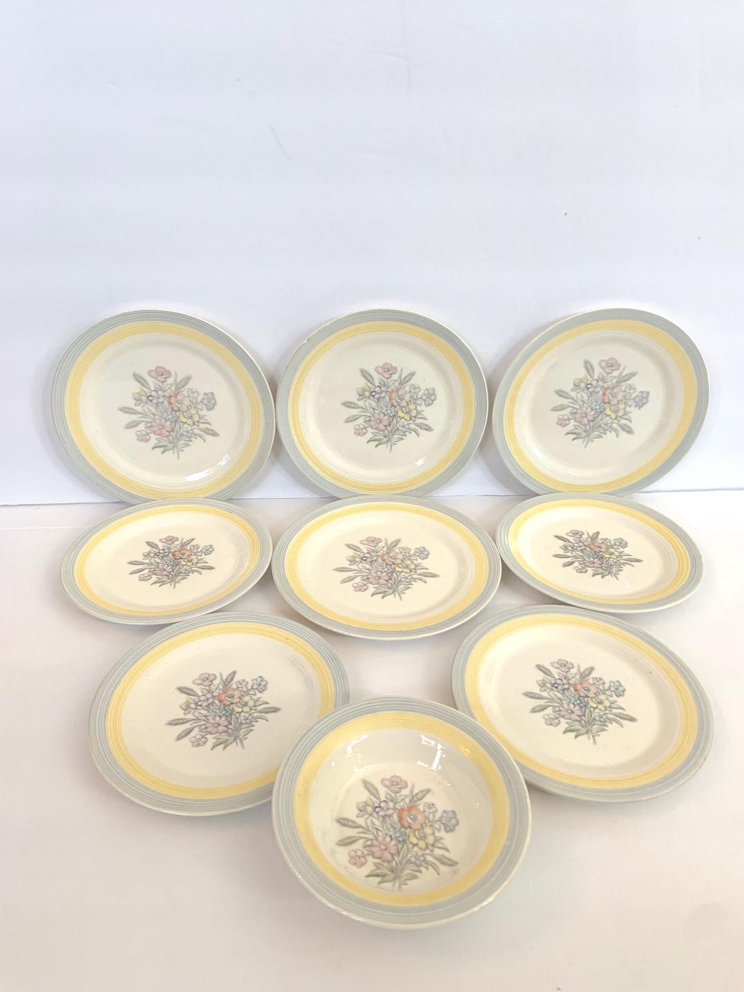 Vintage 9-Piece American Limoges Triumph Oslo Surf Grey Yellow # D-47 ...