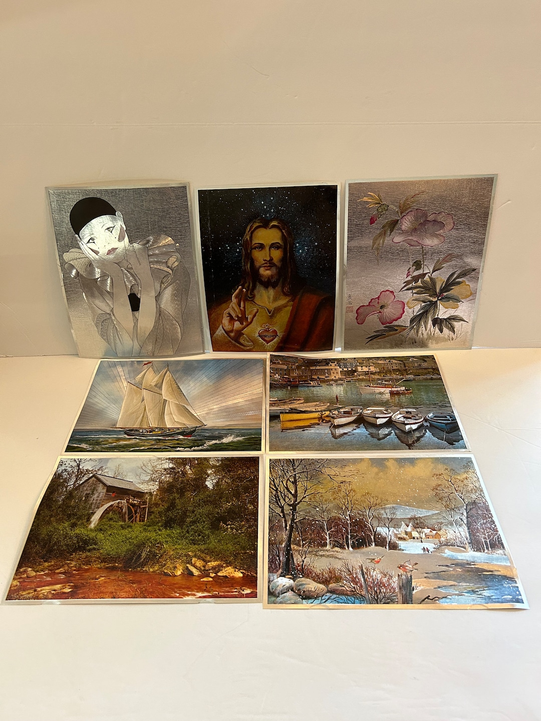 7 Vintage Unframed FJ Warren Ltd Dufex Foil Art Prints Harlequin, Asian ...