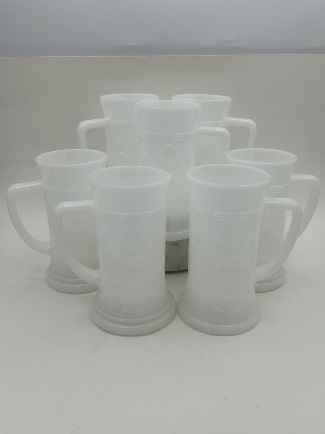 Set of Seven Vintage Federal Glass White Milk Glass 12 Ounce Beer ...