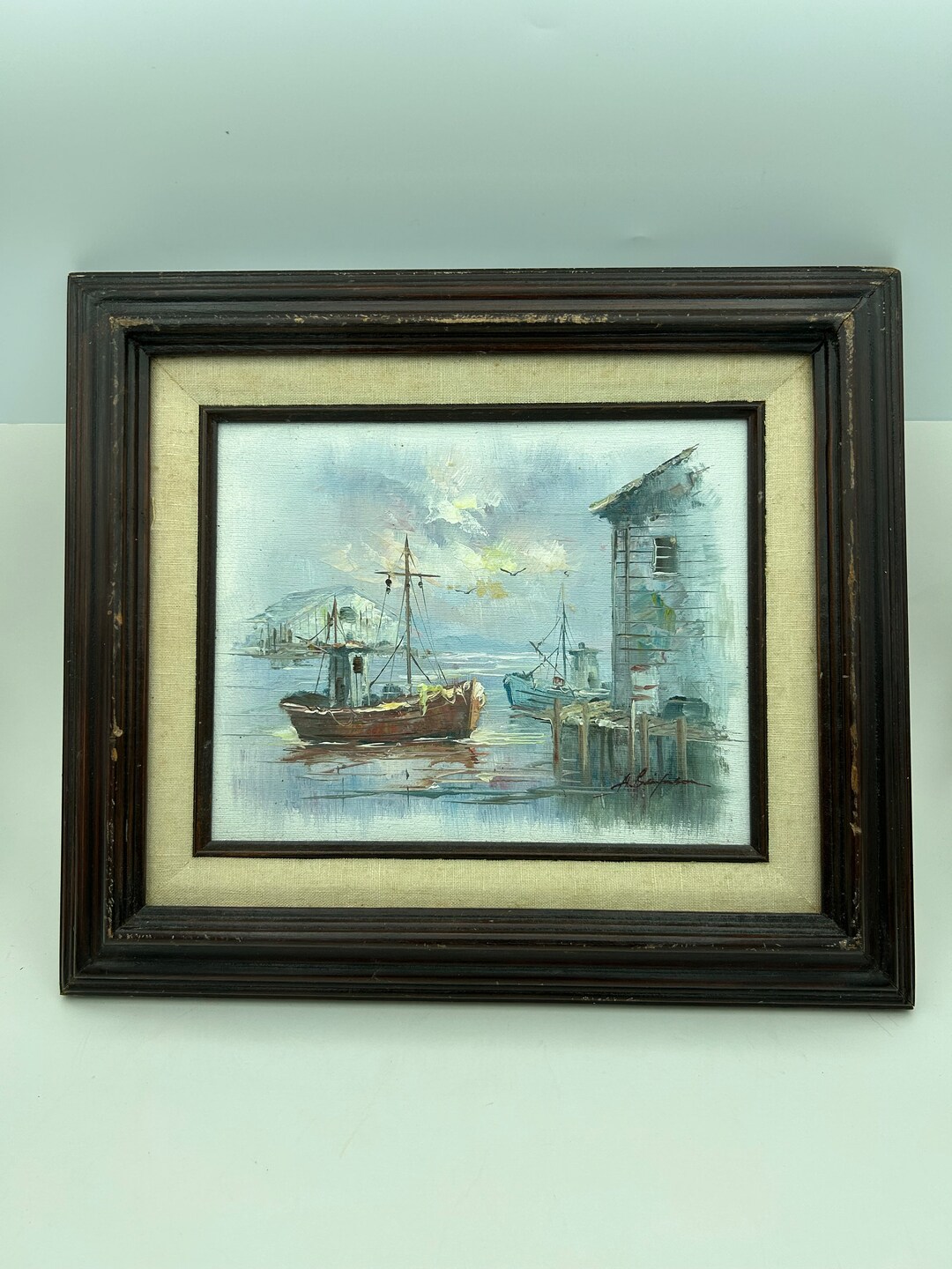 Vintage Original Alan J. Simpson Signed & Framed 9" X 7" Seascape Oil ...