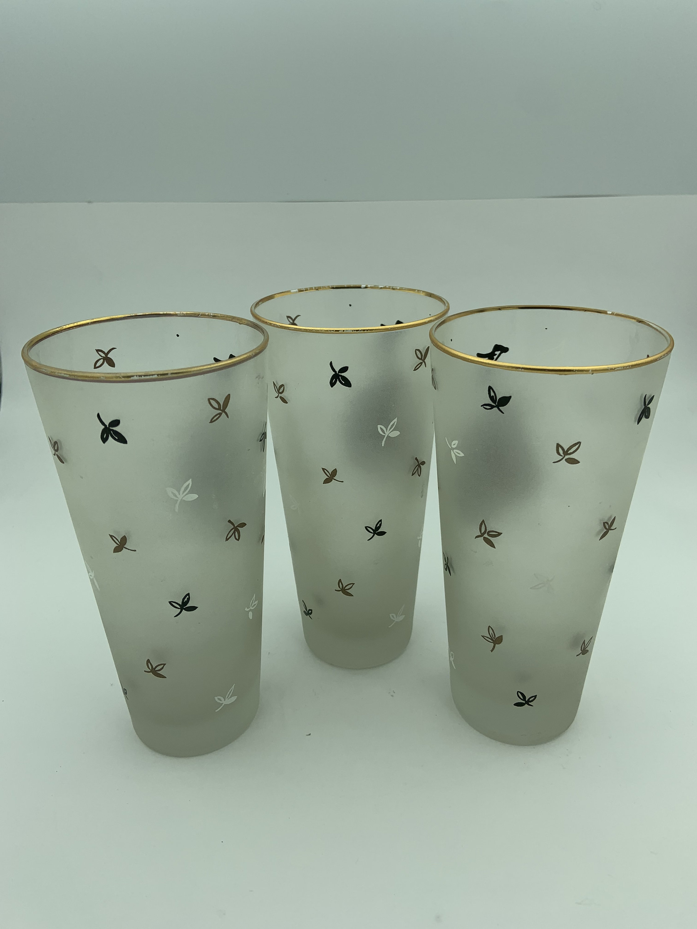 Set Of 6 Vintage Libbey Glass Frosted 12 Oz Black White And | Etsy