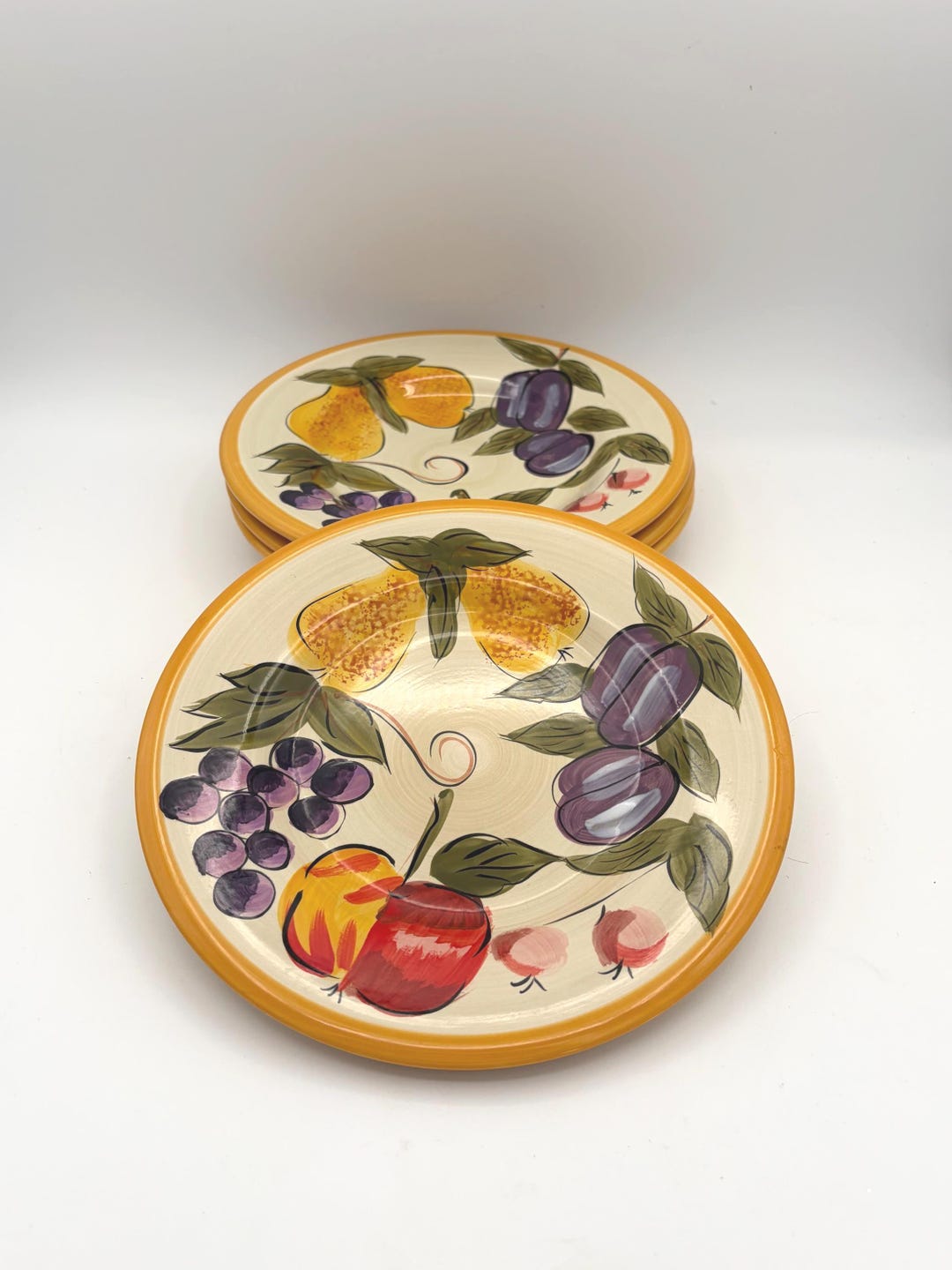 4 Tabletops Gallery Hand Painted Cornucopia Pattern 8" Salad Dessert ...