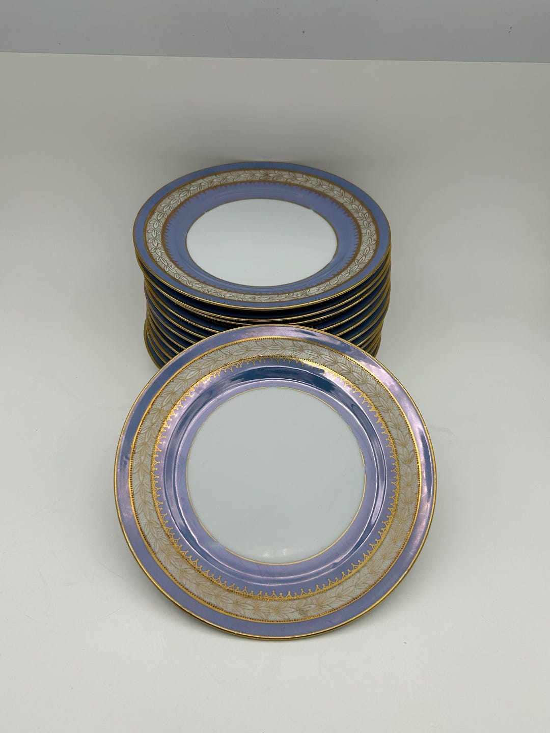 Set of 12 Vintage Noritake "m" Morimura #33900 Hand Painted Blue Luster ...