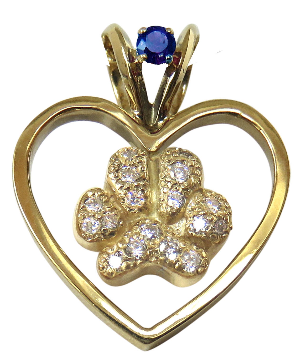 14K Gold Heart With Genuine Diamond Pave Paw and Your Choice - Etsy