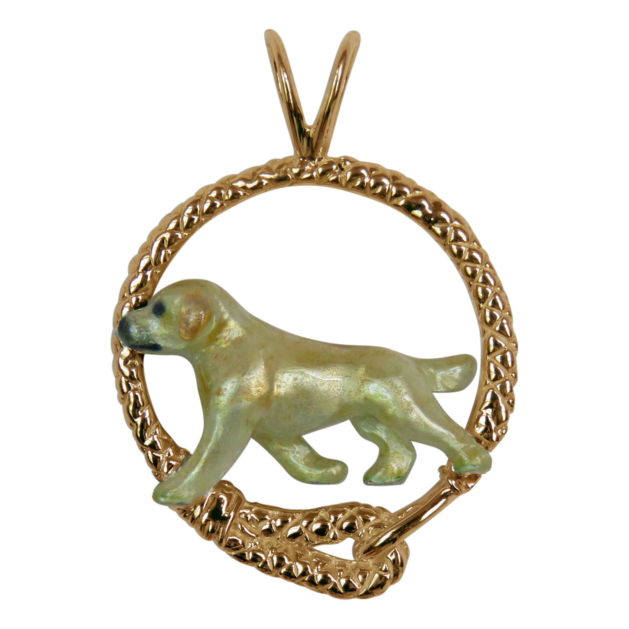 Labrador Retriever With Personalized Enamel Artwork in Leash 14K Gold ...