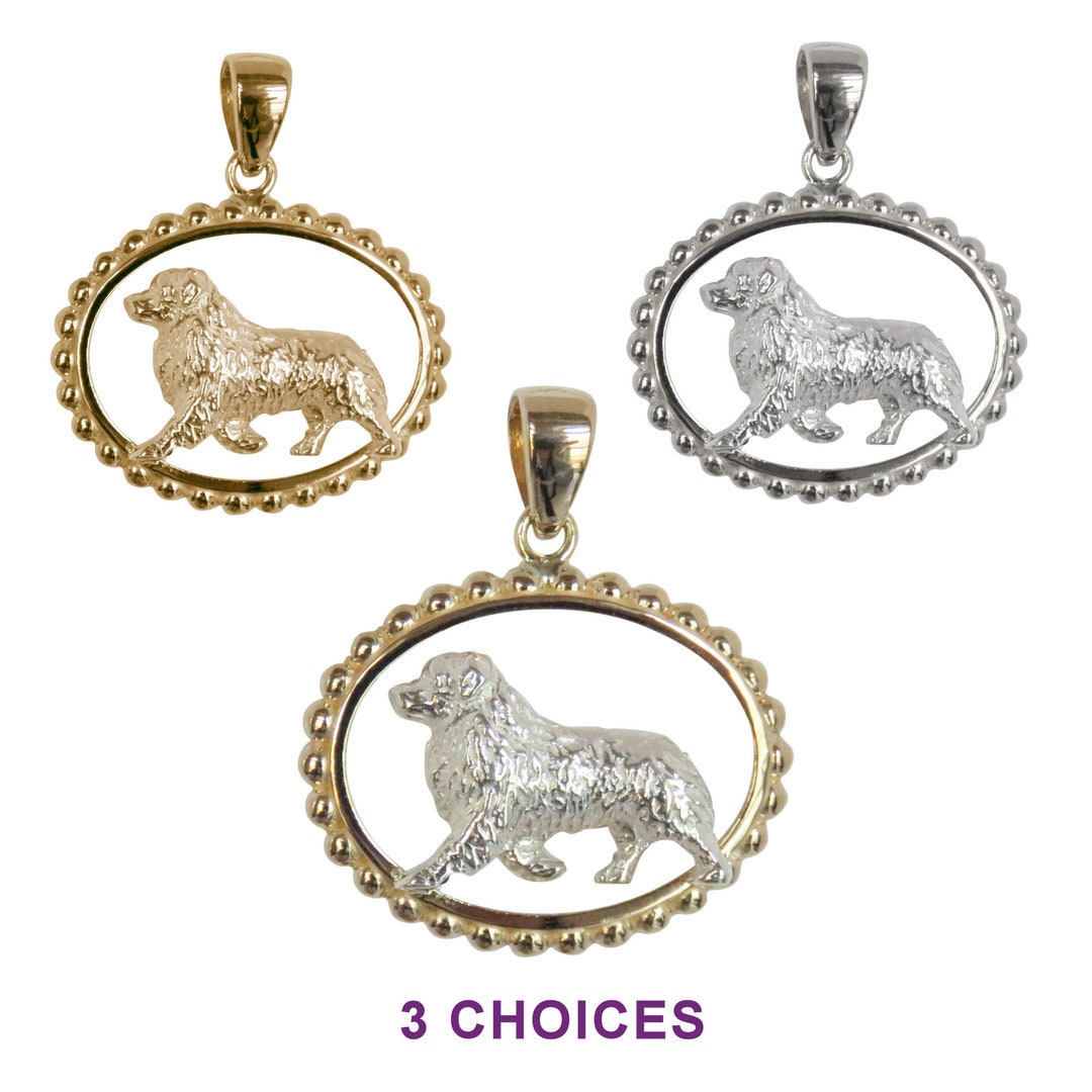 Australian Shepherd Aussie With Beaded Oval in 14K Gold, Sterling ...