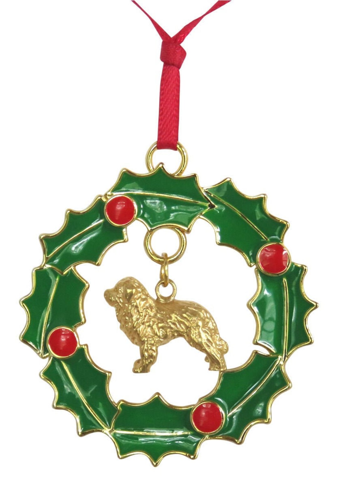 Exclusive Great Pyrenees Gold Plated Bronze Christmas Holiday Wreath ...