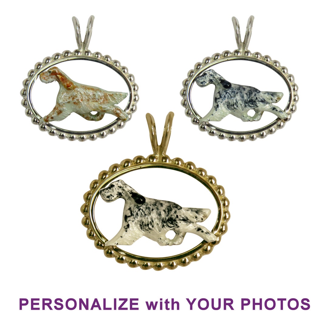 English Setter Personalized Enamel Art Trotting in 14K Gold or Sterling ...
