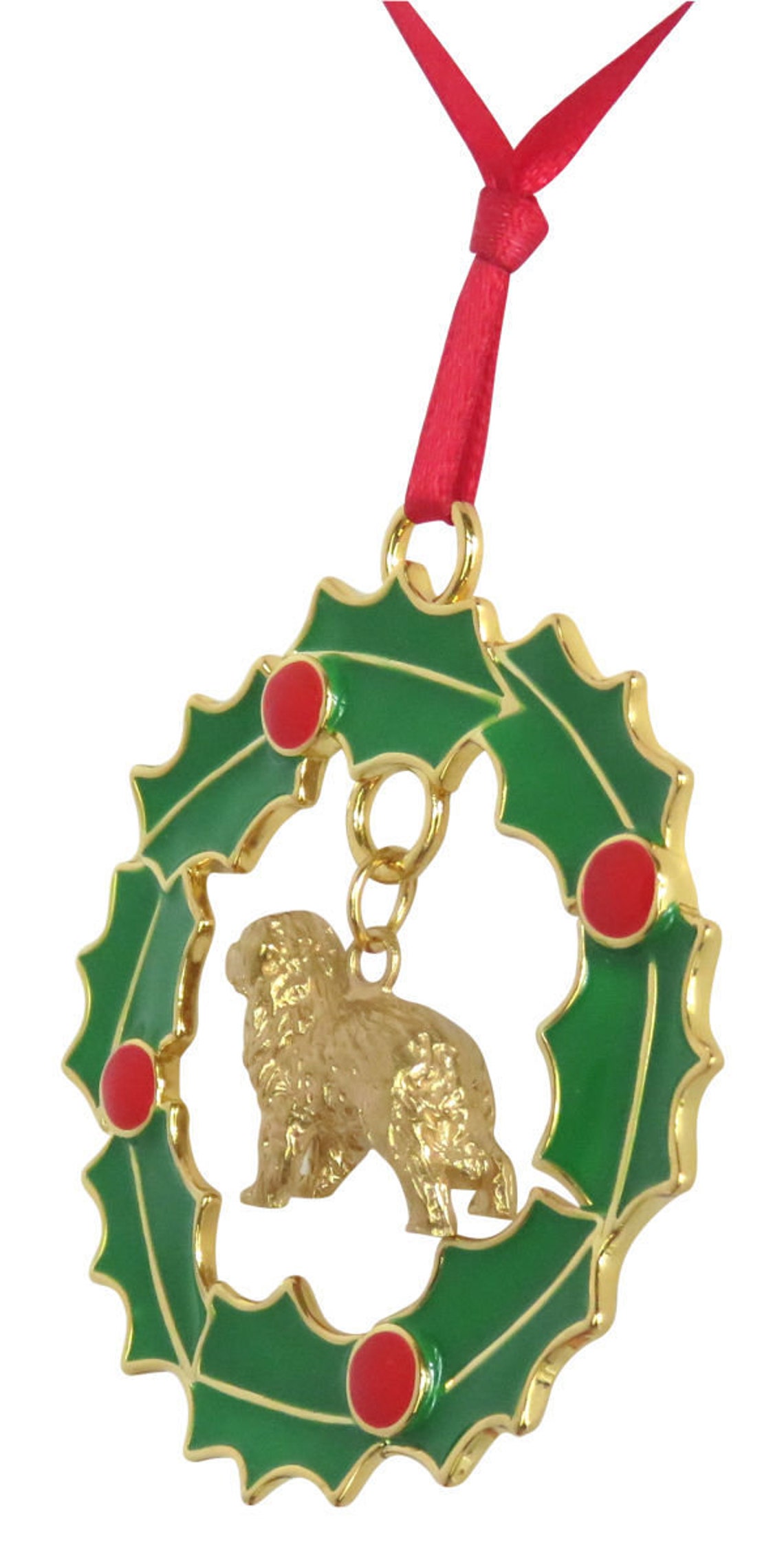 Exclusive Great Pyrenees Gold Plated Bronze Christmas Holiday Wreath ...