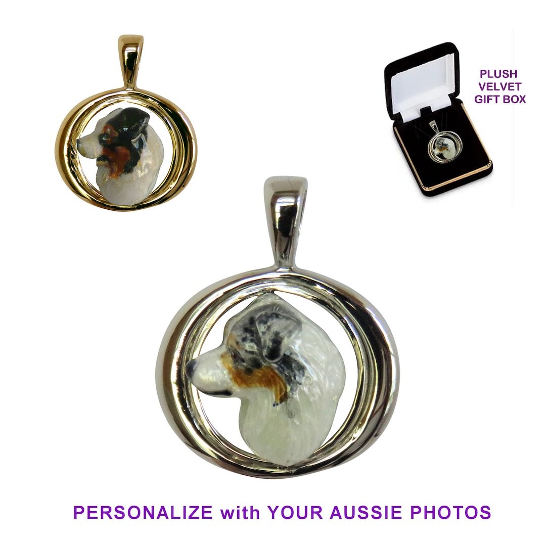 Australian Shepherd Aussie With Personized Enamel Art 14K Gold or ...