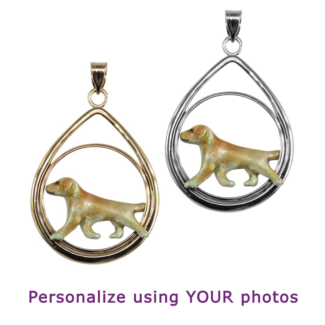 Labrador Retriever With Personalized Enamel Artwork in Teardrop 14K ...