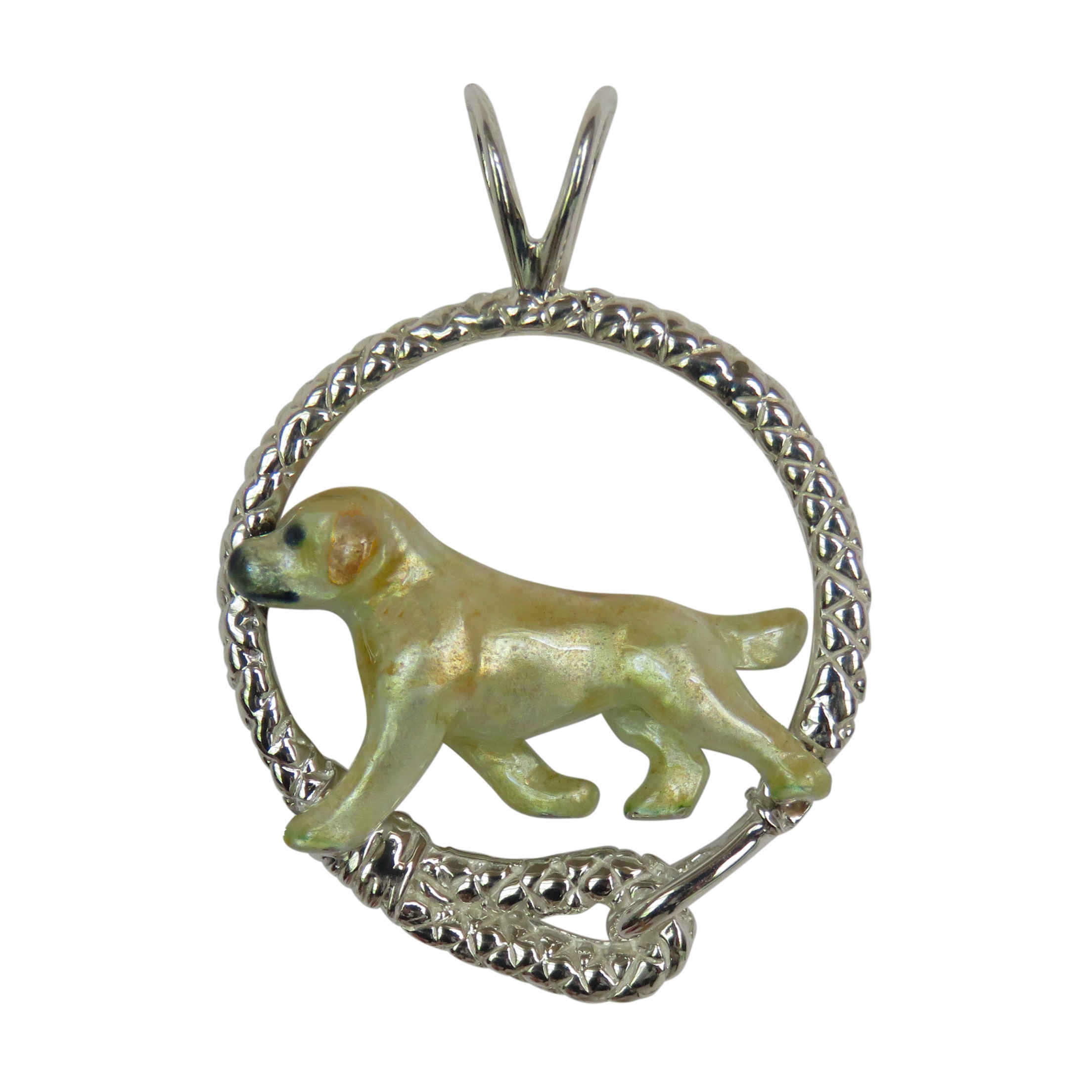 Labrador Retriever With Personalized Enamel Artwork in Leash 14K Gold ...