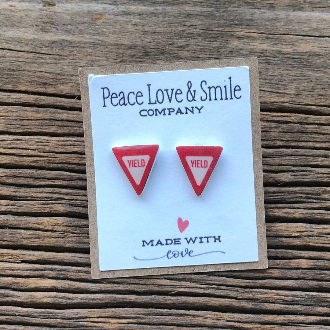 Yield Sign Jewelry Street Sign Earrings Road Sign Stud Earrings Traffic ...
